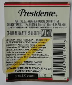 Etiqueta de bebida: Presidente Pilsener Style (Cervecería Nacionál ...