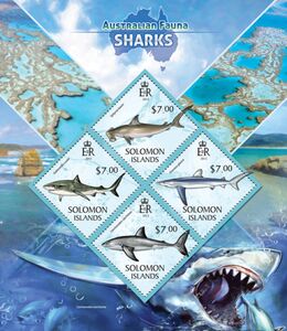 Stamp: Various Sharks (Solomon Islands(Australian Fauna - Sharks (2013 ...