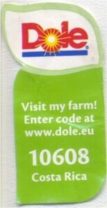 Fruit Sticker: Dole Visit my farm! 10608 (Costa RicaCol:CR-FR-00547 🍎