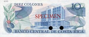 Banknote: 10 Colones (Costa Rica) (1968-1992 Issue) Wor:P-237s