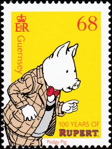 Stamp: Podgy Pig (Guernsey(Rupert Bear Cartoon, Centenary) Mi:GG 1787 ...