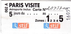 Transport Ticket: Paris Visite 5 jours (RATP-IdF-SNCF-Stif combined ...