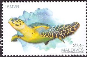 Stamp: Turtle (Eretmochelys imbricata) (Maldives(Local stamps) Col:MV ...