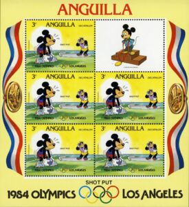 Stamp: Decathlon - Shot put (Mickey and Pete) (Anguilla) (Disney ...