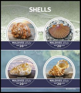 Stamp: Shells (Maldives(Shells (2020)) Mi:MV 9140-9143KB,Yt:MV 7406-7409