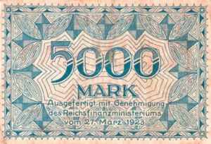 Banknote: 5,000 Mark (Rheinland(Geldern) Mül:4-1625.2c