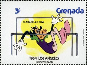 Stamp: Uneven Bars - Clarabelle Cow (Grenada(Disney - Summer Olympic ...