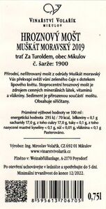 Drink Label: Volarik - Hroznovy Most, Muskat Moravsky 2019 (Vinarstvi ...