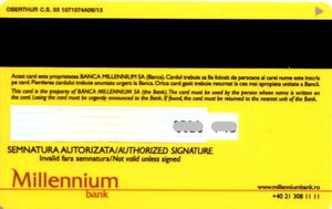 Bank Card: Millennium Bank (Millennium Bank, RomaniaCol:RO-VE-0049.02