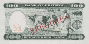 Banknote: 100 Nakfa (Eritrea) (1997 Issue) Wor:P-6s
