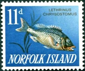 Stamp: Red Throat Emperor (Lethrinus chrysostomus) (Norfolk Island(Fish ...