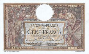 Banknote: 100 Francs (France(1909-1923 Issue) Wor:P-71a.20