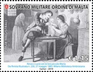 Stamp: Renzo and Lucia with their little Maria (Malta, Sovereign ...