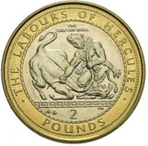 Coin: 2 Pounds (Hercules and the Cretan Bull) (Gibraltar(1997 - The ...