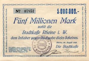 Banknote: 5 Millionen Mark (German Notgeld(Rheine) Kel:4553c