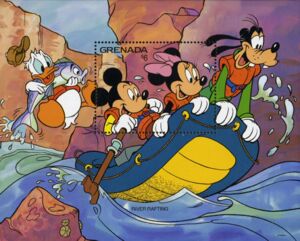 Stamp: River rafting - Donald, Mickey, Minnie, Goofy (Grenada(Disney ...