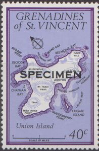 Stamp: Union Island (Grenadines of St. Vincent(Map of Grenadines of St ...