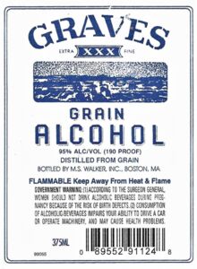 飲料貼紙: Graves XXX Grain Alcohol (M.S. Walker, INC., 美國Col:US-VODKA-000010