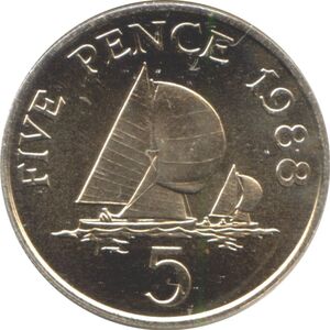 Coin: 5 Pence (Sailing Boats) (Guernsey(1985~Today - 3rd coinage) Col ...