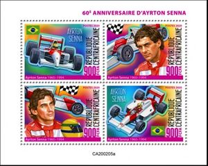Stamp: 60th Anniversary of the Birth of Ayrton Senna (Central African ...
