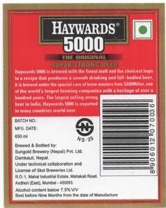 Etiqueta de Bebida: Haywards 5000 Super strong beer (Sungold Brewery ...