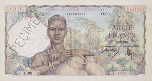 Banknote: 1,000 Francs (French West Africa(1943-1958 Issue) Wor:P-42s
