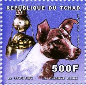Stamp: Sputnik & Dog Laika (Chad(Space (2000)) Mi:TD 1981A,Sn:TD 855a ...