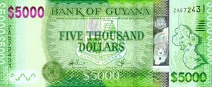Banknote: 5,000 Dollars (Guyana(2006-2022 ND "Modified Plate" Issue ...