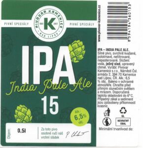Drink Label: Ipa 15 (Pivovar Kamenice nad Lipou, Czech RepublicCol:CZ ...