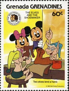 Stamp: The elves lend a hand - Minnie, Mickey, the elves (Grenada ...
