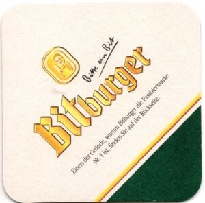 Beer Coaster: Bitburger (Bitburger Brauerei, Germany, Federal Republic ...