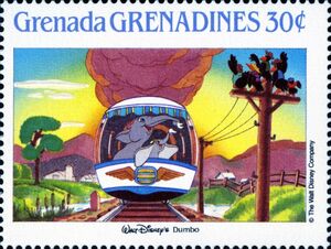 Stamp: Dumbo and Mrs. Jumbo on train (Grenada Grenadines(Disney - Dumbo ...