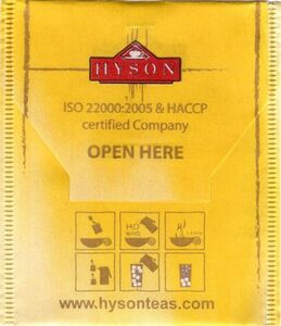 Tea Bag: Ceylon Label, ® in logo, bs ISO 22000:2005 & HACCP (Hyson, Sri ...