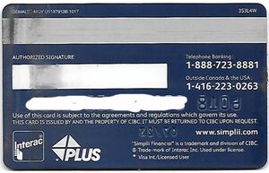Bank Card: Simplii Financial Debit (Simplii Financial, Canada) Col:CA ...