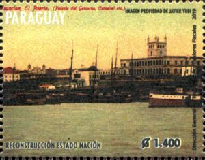 Stamp: Old Photo of Asuncion Port (Paraguay(Reconstruction of Paraguay ...