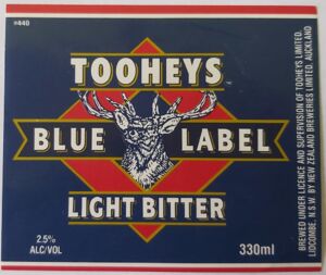 Drink Label: Tooheys Blue Label Light Bitter (Tooheys, AustraliaCol:AU ...