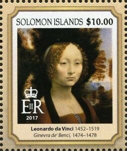 Stamp: "Ginevra de Benci", by Leonardo da Vinci (Solomon Islands ...