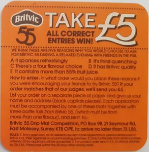 Beer Coaster: Britvic 55 (Britvic, United Kingdom of Great Britain ...