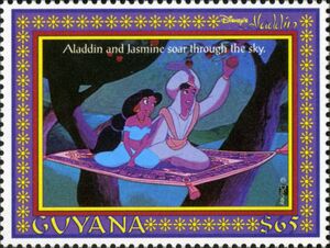 Stamp: Aladdin and Jasmine Soar Through the Sky (Guyana(Walt Disney ...