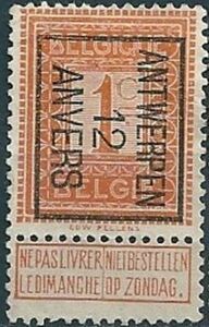 Stamp: Figure - Typo. overprint with ANTWERPEN 12 ANVERS (Belgium ...