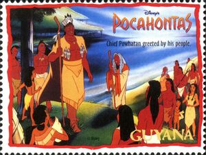 Stamp: Chief Powhatan greeted by his People (Guyana) (Disney - Walt ...