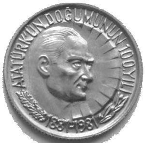 Coin: ½ Lira (Yarim - 100th Anniversary Mustafa Kemal Atatürk) (Türkiye ...