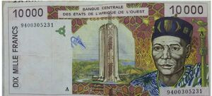 Banknote: 10,000 Francs (West African States(A for Cote D'Ivoire (Ivory ...