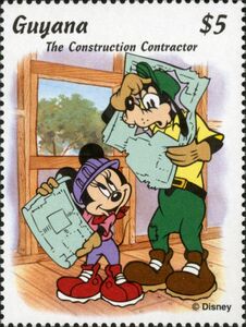 Stamp: The Construction Contractor - Mickey, Goofy (Guyana(Disney ...