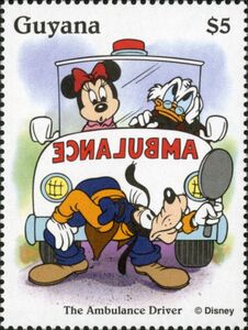 Stamp: The Ambulance Driver - Minnie, Goofy, Uncle Scrooge (Guyana ...