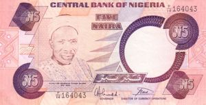 Banknote: 5 Naira (Nigeria(1984-2021 Issue) Wor:P-24b.1