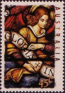 Stamp: Angel Carrying the Gloria Banner (Australia(Christmas 1995) Mi ...