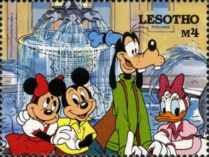 Stamp: Helsinki Market Square - Minnie, Mickey, Goofy, Daisy (Lesotho ...