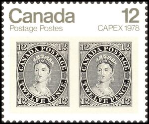 Stamp: Pair of 1851 12d Queen Victoria black stamps (Canada(Capex 78 ...