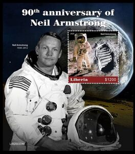 Stamp: 90th Anniversary of the Birth of Neil Armstrong (Liberia(Neil ...